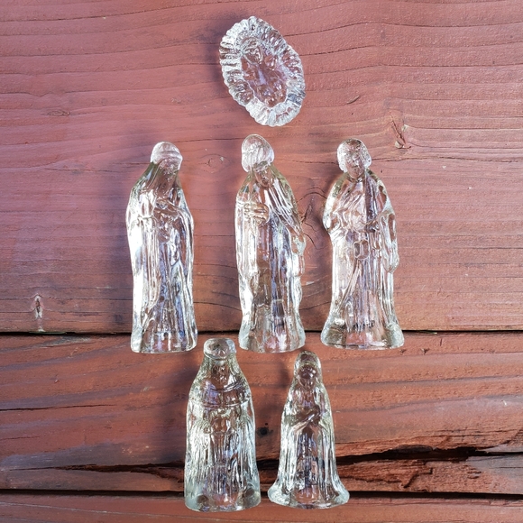 Source Unknown | Holiday | Vintage 6 Piece Clear Glass Nativity Scene ...